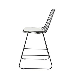 Great Deal Furniture Hedy Outdoor Counter Stools, 26" Seats, Modern, Geometric, Gray Iron Frames with Ivory Cushion (Set of 2)