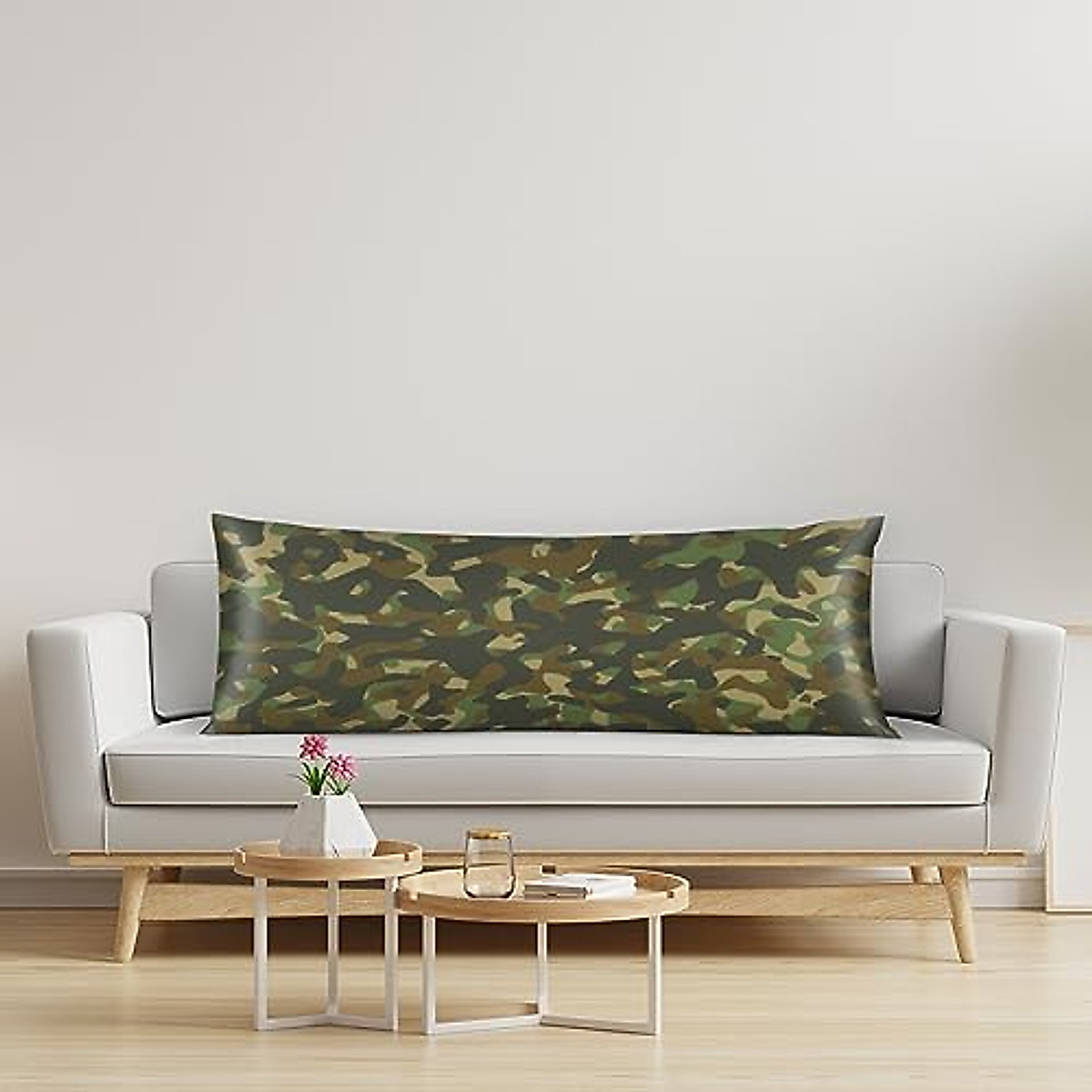 Forest Camo Pattern Body Pillow Covers Decorative Soft Bedding Satin Pillowcase with Zipper Closure Cooling Breathable Long Pillow Case-21"x 54"
