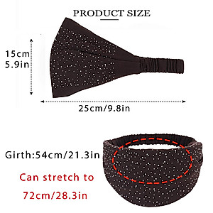 CAKURE Crystal Wide Headbands Rhinestone Head Bands Black Turban Headband Elastic African Head Wraps Sport Hair Bands for Women and Girls Pack of 3