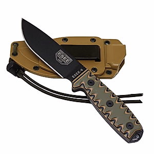 ESEE 4P Survival Fixed Blade Knife, OEM Sawtooth Handle Design, Coyote Brown Sheath