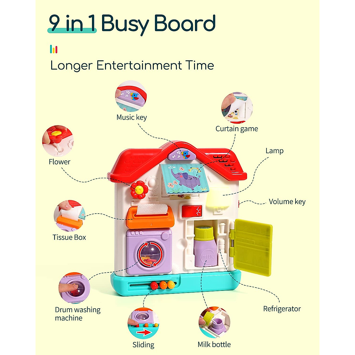 KidsMind Busy Board for Toddlers 1 2 3 4 Year Old Baby Musical Toys Montessori Sensory Toys for Autistic Children Preschool Learning Airplane Travel Activities