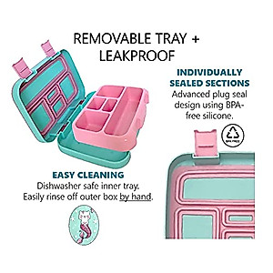 kinsho Bento Lunch Box and Matching Lunch Bag with Ice Pack Set for Girls, Toddlers (Pink Aqua Mermaid Cats)