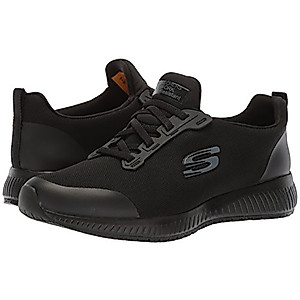 Skechers for Work Women's Squad SR Food Service Shoe, black flat knit, 5.5 M US