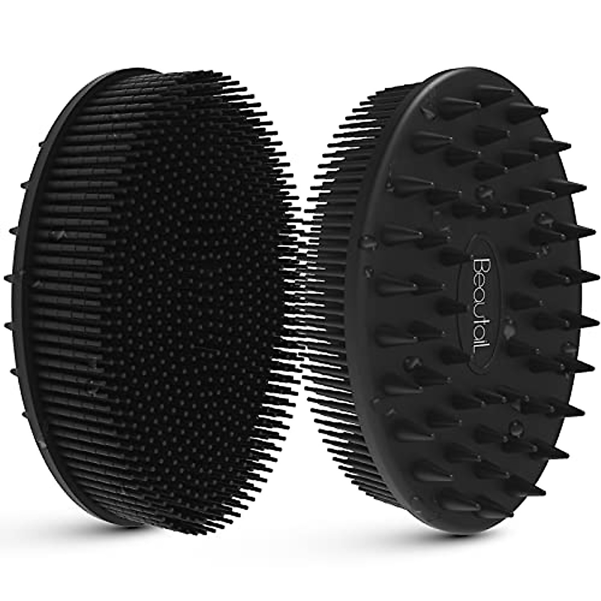 BEAUTAIL Silicone Body Scrubber, 2 in 1 Shower Bath Wash and Hair Shampoo Brush, Gentle Exfoliating Scrub Cleansing Loofah for Women Men Baby Sensitive Skin, Easy to Clean, Lather Nicely, 1 Pack Black