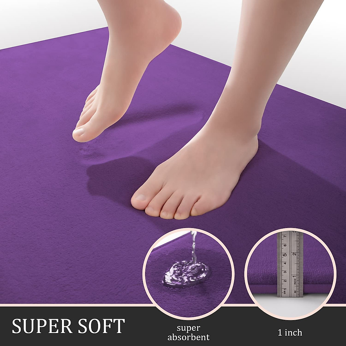 YIHOUSE Bathroom Rug Set 5 Piece, Memory Foam Bath Mat Set, Super Absorbent Bath Mats for Bathroom - Non-Slip & Washable Bath Rugs - Dry Quickly Bath Rugs, Purple