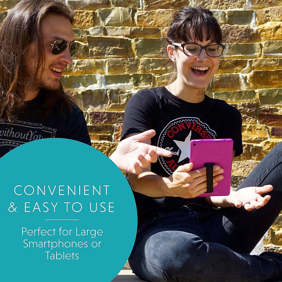 LoveHandle Tablet/XL Grip for Most Tablets and Large Smartphones, Black Elastic Strap Finger Grip with Black Base (LHT-01-Black)