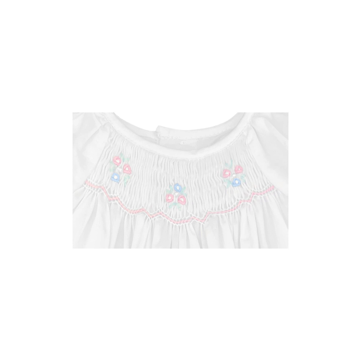 Petit Ami Baby Girls' Hand-Embroidered Smocked Bubble (White, Newborn)