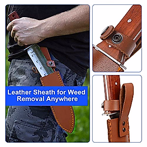 Hori Hori Garden Soil Knife Heavy Duty Weeding, Digging and Gardening Tools with 7 inch Double Edge Sharp Japanese Blade Leather Sheath, Full Tang Wood Handle Manual Sod Cutter