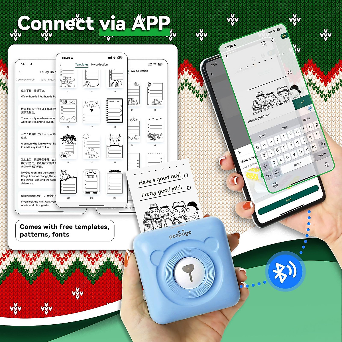 PeriPage A6 Mini Printer, Maximum Printing Width 2", Wireless Bluetooth Portable Thermal Printer, 203 DPI Clear Resolution, Connected Through Mobile APP, Can Print Labels, Stickers, Photos (Gift Box)