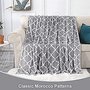 Smile Bee Flannel Fleece Blanket Throw Size, Super Soft Cozy Plush Blankets, Lightweight Microfiber Throw Blanket for Couch Sofa Bed, 50x60 inches, Grey Moroccan