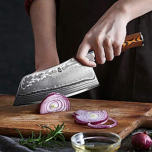 TUO Cutlery Cleaver Knife - Japanese AUS-10 45-Layers Steel - Chinese Chef's Knife Featured Damascus Rose Pattern - Meat and Vegetable Cleaver with Ergonomic Pakkawood Handle - 7" - Fiery Phoenix