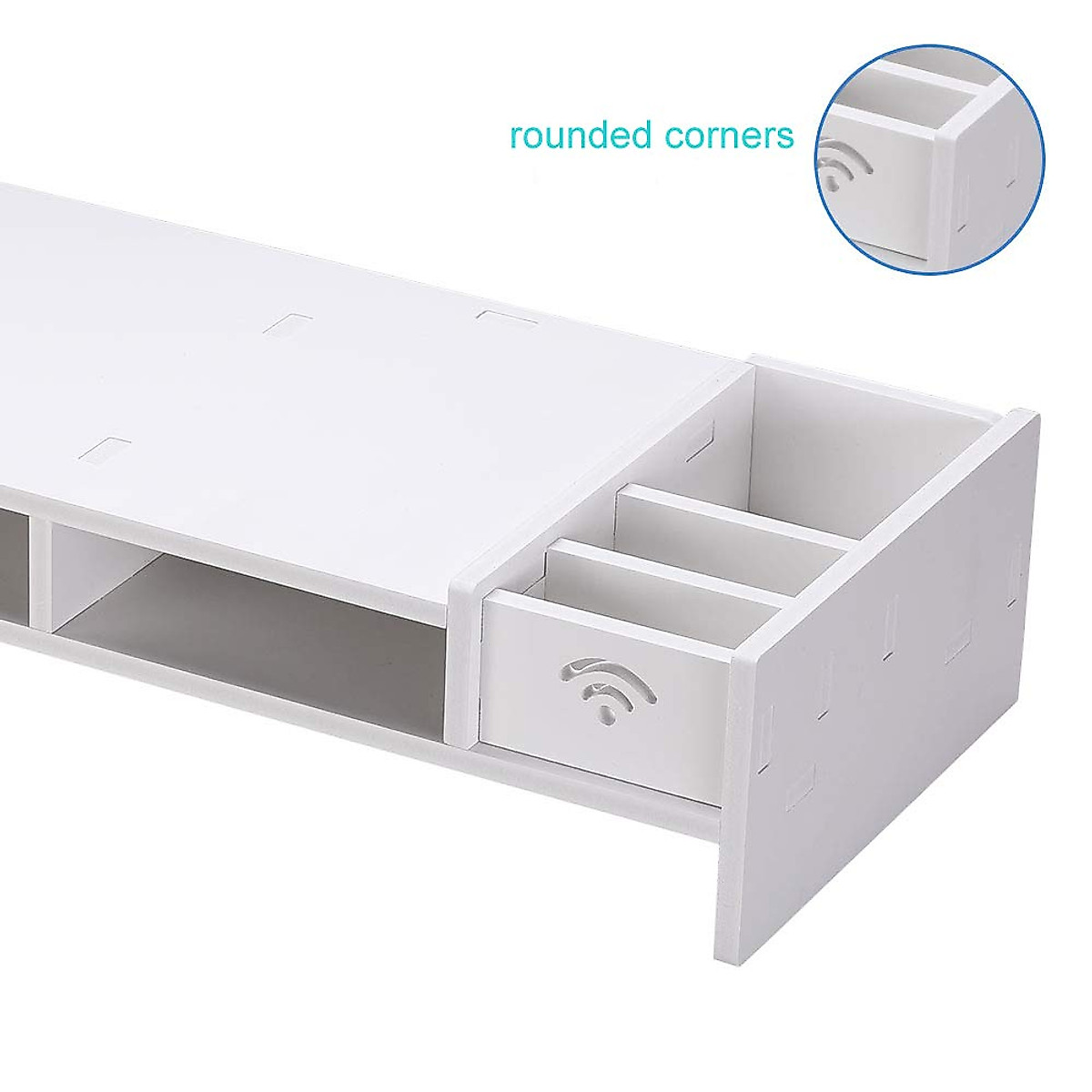 Monitor Stand Riser, Computer Laptop Riser Shelf with Organizer Drawer (White, 19"L x 8"W x 4"H)