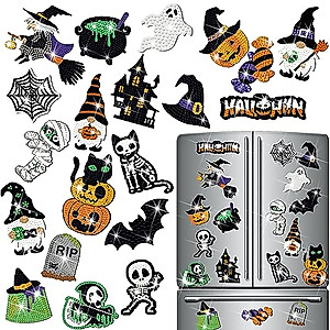 Zonon 20 Pcs Halloween Diamond Painting Refrigerator Magnets Diamond Art Kits Fridge Magnets Sticker for Fridge Whiteboards Car Mailbox Decor Boys Girls Halloween DIY Craft