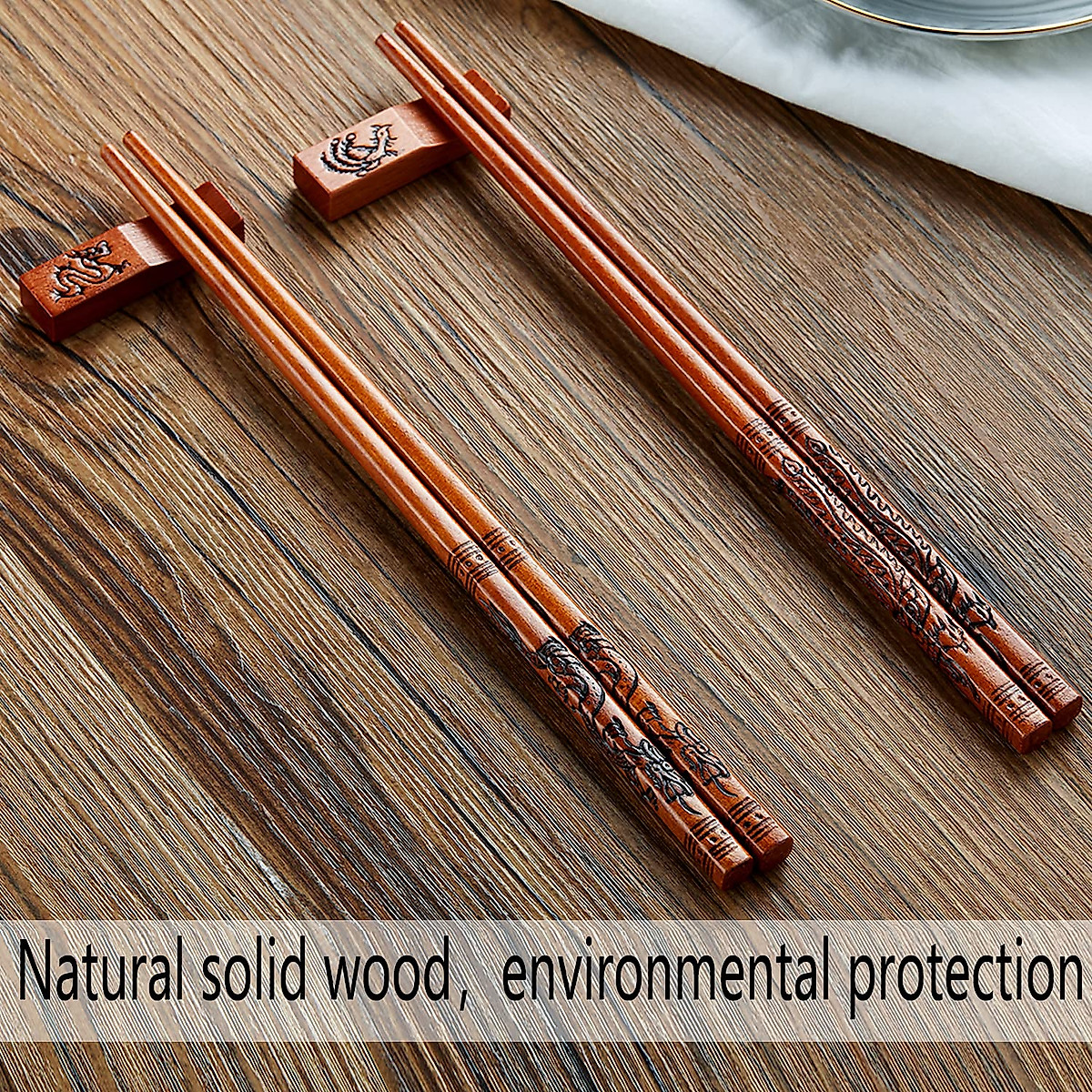 CAEKAIGTA Chopsticks Reusable, Wooden Dragon and Phoenix Chopsticks, Reusable Chopsticks Dishwasher Safe,Chopsticks Set Gift Box packaging（2 pairs）