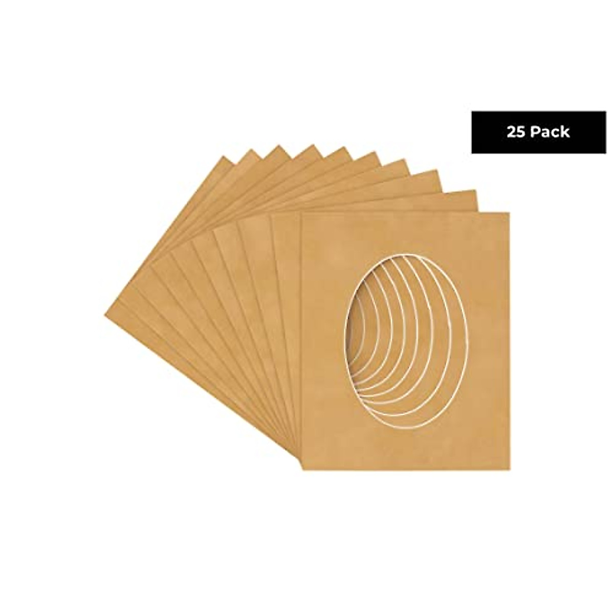CountryArtHouse Beige Suede Acid Free 9x12 Oval Picture Frame Mat with White Core Bevel Cut for 5.5x8.5 Pictures - Fits 9x12 Frame - Pack of 25 Matboard Show Kits With Acid Free Backings & Clear Bags