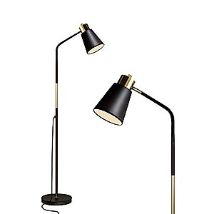Floor Lamp, Industrial Floor Lamps for Living Rooms & Bedrooms - Rustic Farmhouse Reading Lamp - Standing, Adjustable Metal Heads Indoor Task Lighting for Living Room Bedroom Office Home Décor (Black)