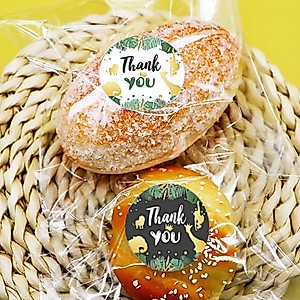 Thank You Baby Shower Sticker, Jungle Safari Thank You Stickers,Green Gold Wild Animals Birthday Party Label Sticher Decorations