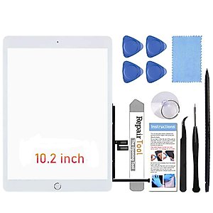 for iPad 7th/8th Generation Screen Replacement Digitizer 10.2"(A2197,A2198,A2200,A2270,A2428,A2429,A2430),for iPad 7/8 Screen Replacement Parts(NO LCD),+Home Button+Pre-Installed+Repair Tools(White)