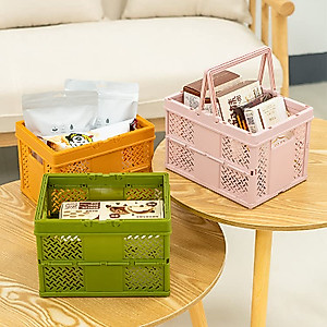 [2-Pack] Plastic Baskets for Shelf Storage Organizing, Durable and Reliable Portable Folding Storage Crate, Ideal for Home Kitchen Classroom and Office Organization, Bathroom Storage-Pink