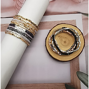 SAMOCO 17Pcs Boho Beaded Bracelets for Women Colorful Stackable Sparkly Crystal Beads Bracelets Multi-Layer Versatile Statement Bracelets Stretch Cuff Jewelry Gifts