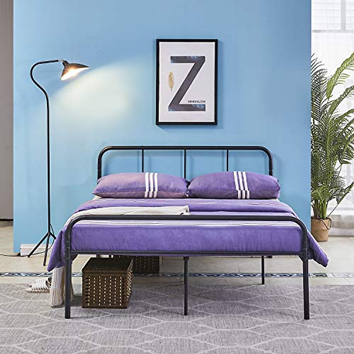 DORAFAIR Full Size Metal Bed Frame with Headboard Footboard Storage Heavy Duty Steel Slats Black Platform Bed Base Mattress Foundation No Box Spring