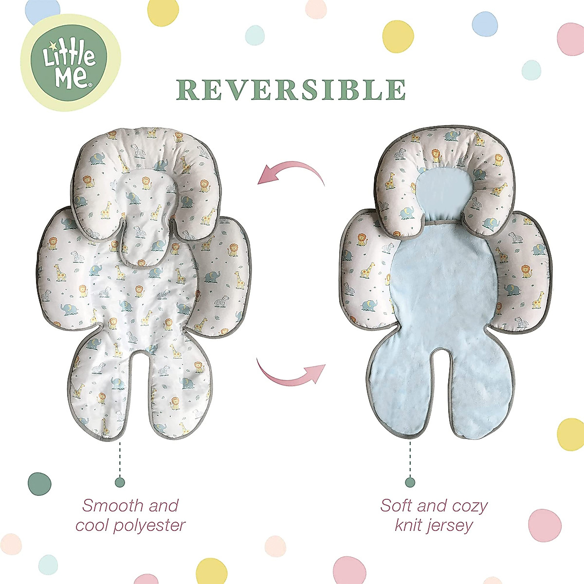 Little Me Baby's Full Body Support Pillow, Newborn Infant Head, Back, Neck, and Legs Protection for Car Seat, Stroller, Booster Seat - Safari Animals, Blue