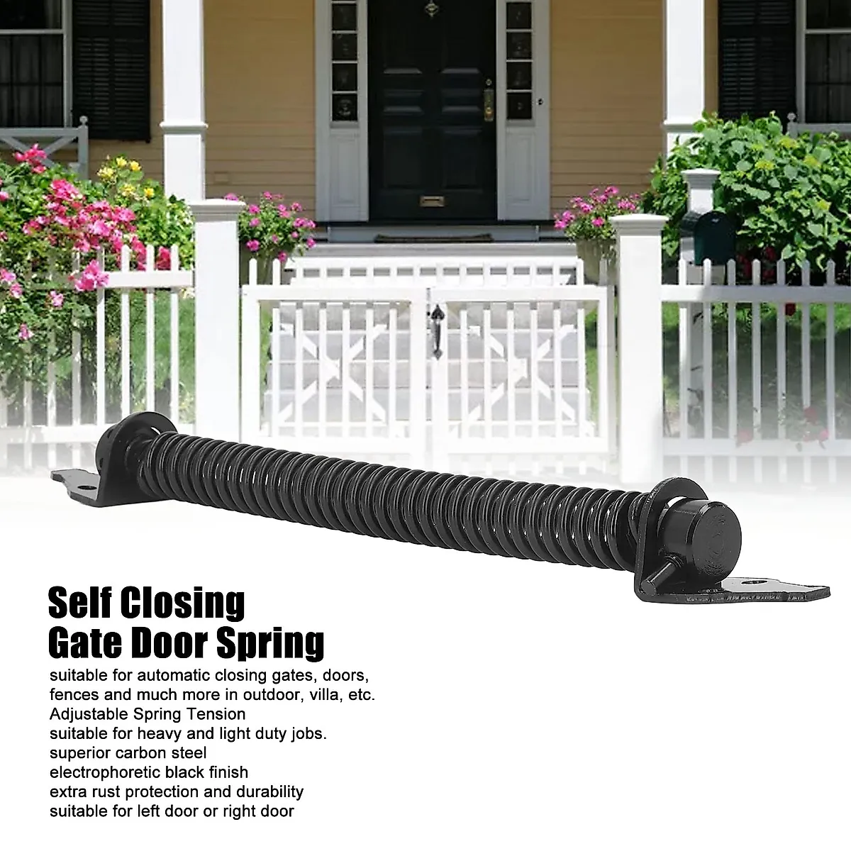 Self Closing Gate Door Spring Wooden Box Fence Door Outdoor Hinge Villa Yard Spring Room Black Hardware Closure
