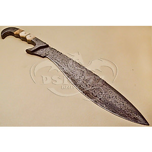 NoonKnives: 18 "Hand Made Damascus Steel Collectible kopis/sword/Bowie/Knife Handle Brass spacer (bone)