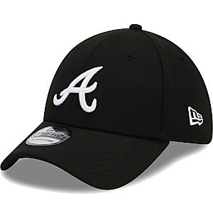 Authentic MLB Atlanta Braves White Logo Black Hat 39Thirty Flex Fit Hat Cap (Medium/Large)