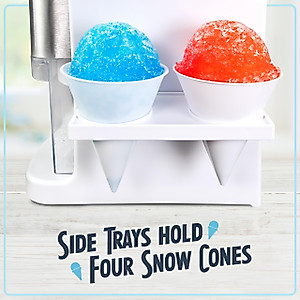 Nostalgia SnowPro Electric Shaved Ice & Snow Cone Maker 64-Ounce Ice Shaving Capacity, 4 Reusable Cones, Side Shelves, and Scoop Included
