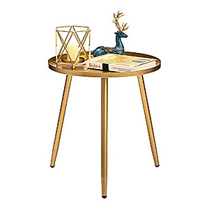 HollyHOME Accent Small Round End Table, Modern Metal Waterproof Outdoor&Indoor Side Table for Small Spaces, Contemporary Nightstand/Sofa Coffee Table, (H) 19.69" x (D) 18.11", Gold