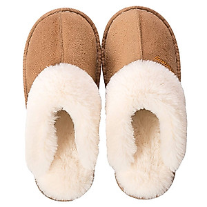 SUSHAN Womens Slippers Soft Plush Warm House Shoes Anti-Slip Fluffy Indoor/Outdoor Slippers Tan 8.5-9