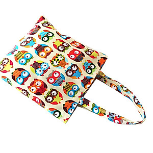 Nuni Women's Cute Owl Print Cotton Canvas Tote Bag, Colorful Owl/ Zip Closure, Medium