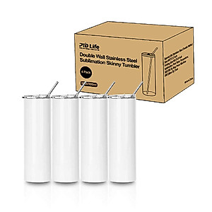PYD Life Sublimation Blanks Tumbler Skinny 30 OZ Straight Stainless Steel Coffee Tumbler with Lid and Metal Straw for Tumbler Press Machine Heat Transfer (4, 30 OZ)
