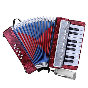 Focket Piano Accordion, 17 Key 8 Bass Button Hand Piano Accordion Lightweight Concertina Educational Music Instrument with Manual, for Solo and Ensemble Beginners Students Kid (Red)