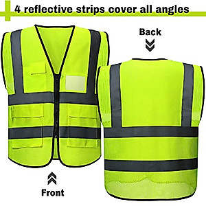 30 Pack High Visibility Safety Vests with Pockets and Zipper Mesh Reflective Construction Vest for Men Women, Breathable Neon Working Vest for Traffic Work Outdoor Running Cycling at Night