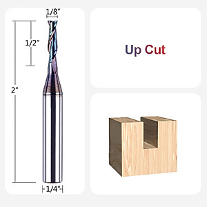 SpeTool 1/8 Inch Upcut CNC Router Bits 1/4 Inch Shank with Extra Long Life Coating,1/2 Inch Cutting Length 2 Inch OVL Solide Carbide End Mill Slot Woodworking Carving Tool