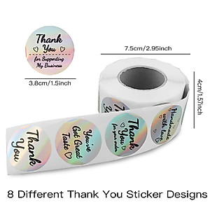 500 Pcs Thank You Label Stickers, 1.5" Holographic Stickers Thank You for Supporting My Small Business Stickers for Business Gift Wrapping, Ideal for Online Sales & Shops