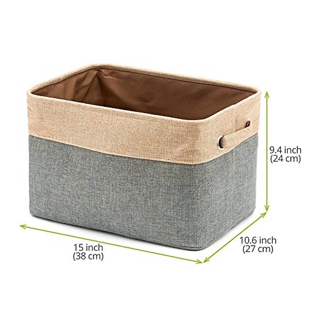 EZOWare Set of 3 Canvas Fabric Tweed Storage Organizer Cube Set W/Handles for Nursery Kids Toddlers Nursery Room - 15 L x 10.5 W x 9.4 H -Gray/Brown