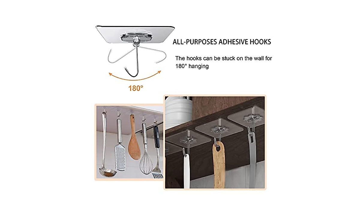 Heavy Duty Wall Hooks - 20 Pack Removable Adhesive Hooks