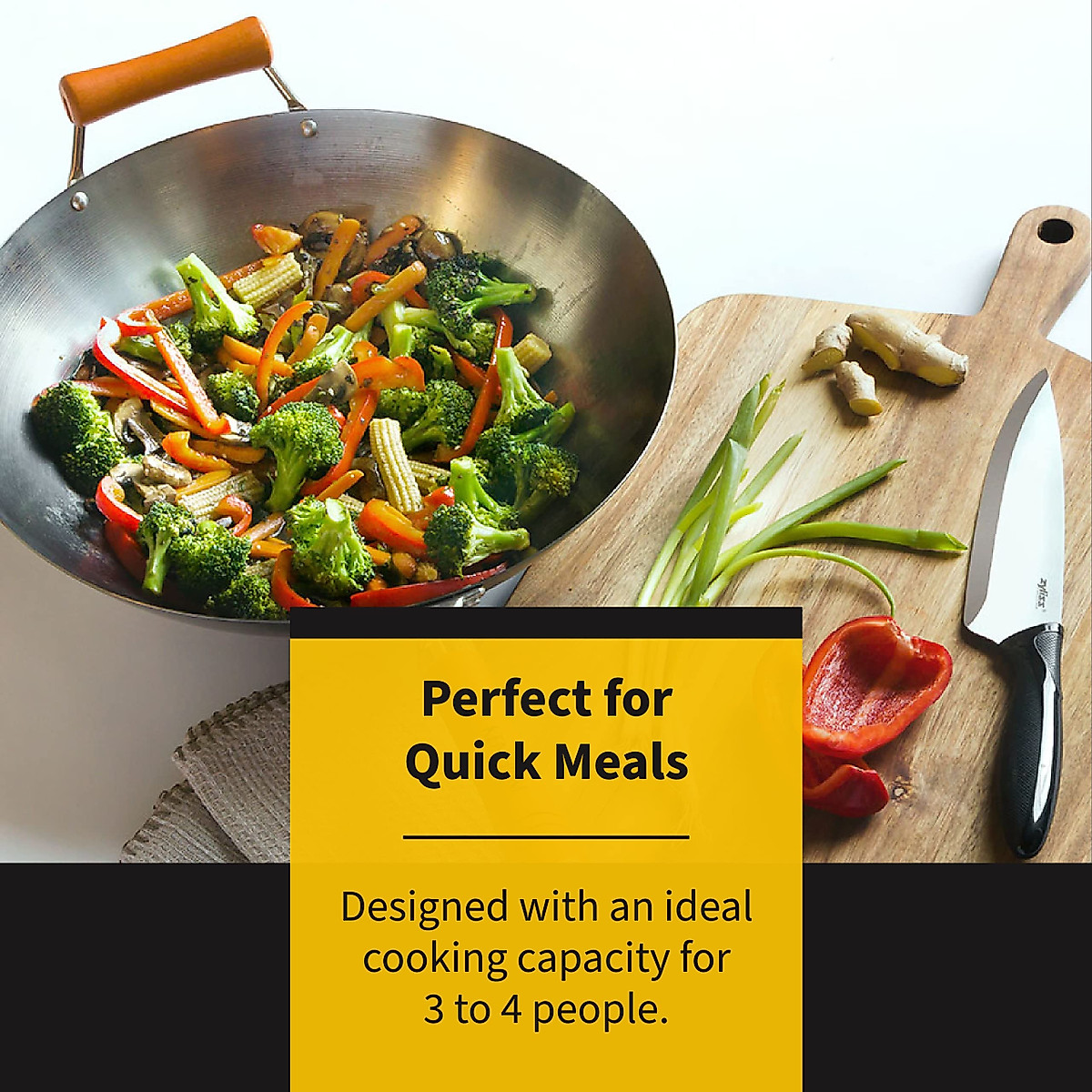 Ken Hom Excellence Carbon Steel Uncoated Wok - Uncoated Carbon Steel Wok - Stir-Frying Wok & Pan - Hand Wash Only - 14 inches
