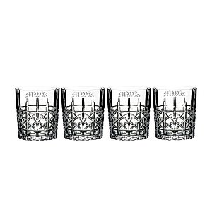 Waterford Marquis Personalized Brady Double Old Fashioned 11oz Whiskey Glasses, Set of Four Custom Engraved Crystal Rocks Glasses for Bourbon, Scotch, Liquor, and More