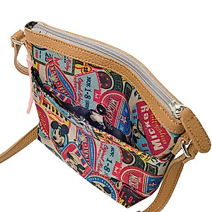 A138.Disney Mickey Mouse Women Vintage Shoulder Cross Body Bag Handbag (Beige)