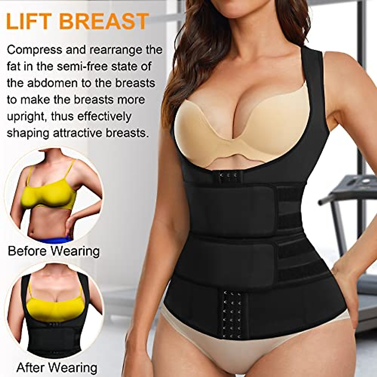 RACELO Women Waist Trainer Corset Vest Tummy Control Cincher Slimming Body Shaper Adjustable Workout Tank Top (Black, Small)