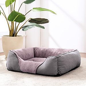 MIXJOY Washable Pet Beds for Dogs and Cats, Soft Orthopedic Puppy Bed With Anti-Slip Bottom, Calming Cuddler for Small Pets (20x19in, Grey)
