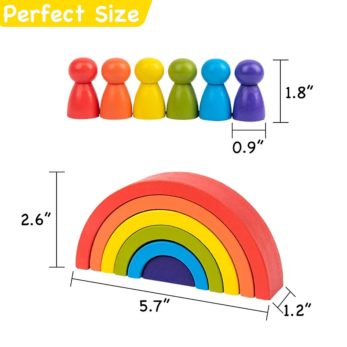 SGVV90 Wooden Rainbow Stacking Game Learning Toy Geometry Building Blocks,Montessori Learning Educational Toys