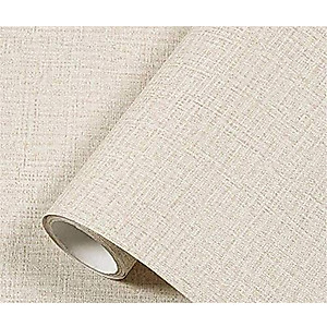 Yancorp 32.8ft Cream Textured Fabric Wallpaper Faux Grasscloth Beige Peel and Stick Wallpaper Self-Adhesive Wallpaper Linen Removable Wallpaper Cabinets Counter Top Liners, 15.7" X 394"