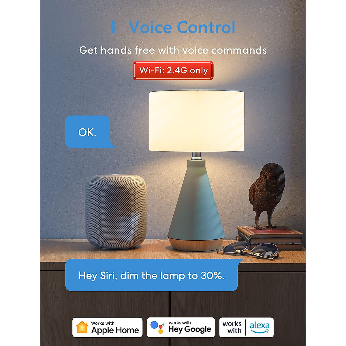 meross Smart Light Bulb, Dimmable WiFi LED Bulb Compatible with Apple HomeKit, Siri, Alexa, Google Home, SmartThings, A19 E26 Warm White 2700K, 810 Lumens 9W 60W Equivalent, No Hub Required, 4 Pack