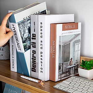 Jekkis 8pcs Clear Bookends Acrylic Book Ends for Shelves Heavy Duty Bookends Plastic Bookends for Home Office Library , Book Stopper, Desktop Organizer, 7.3” x 4.8” x 4.8”