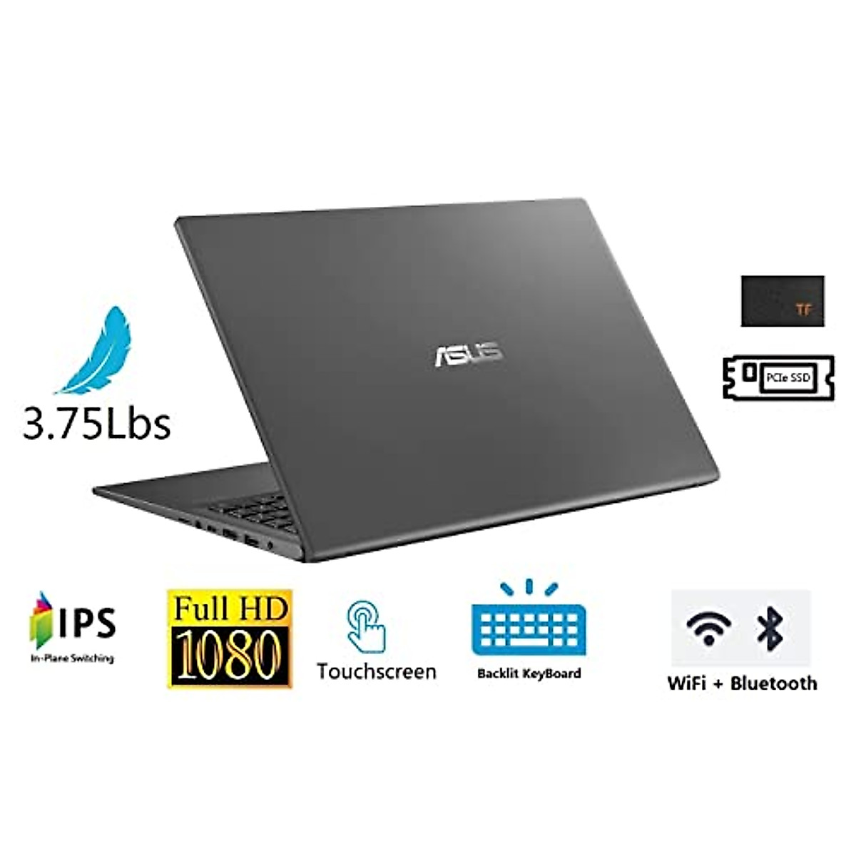 ASUS Newest High-Performance VivoBook Slim Laptop: 15.6" FHD IPS Touch Display, 4-Core Intel i7-1065G7, 8GB RAM, 1TB SSD, UHD Graphics, Webcam, HDMI, WiFi, USB-C, Backlit-KYB, Win10S, TF